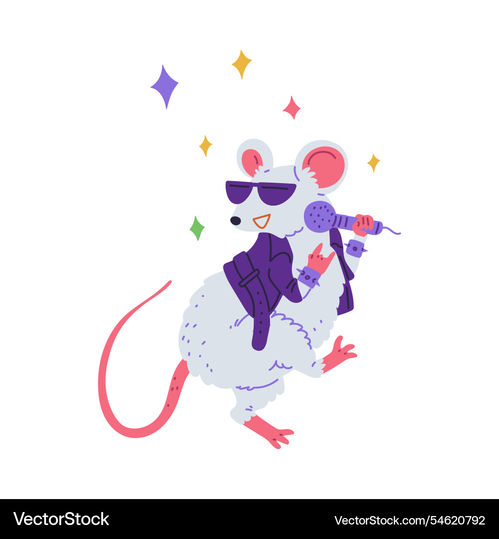 Cartoon rock star mouse singing to microphone Vector Image