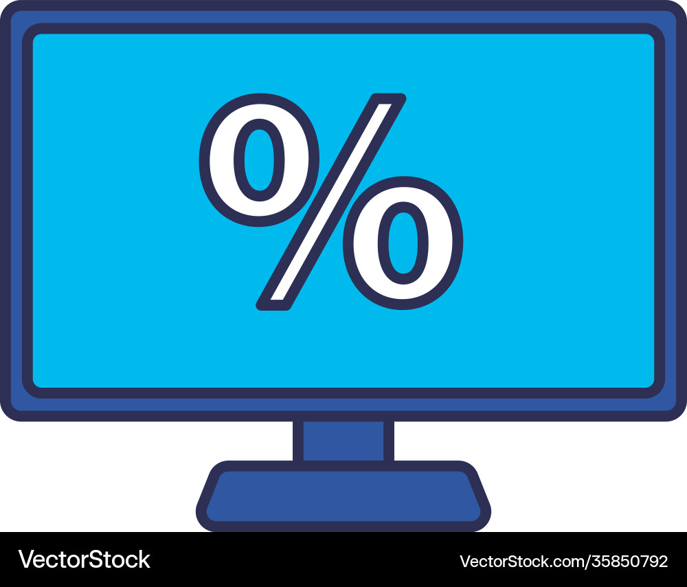 Computer desktop with percent symbol flat style Vector Image