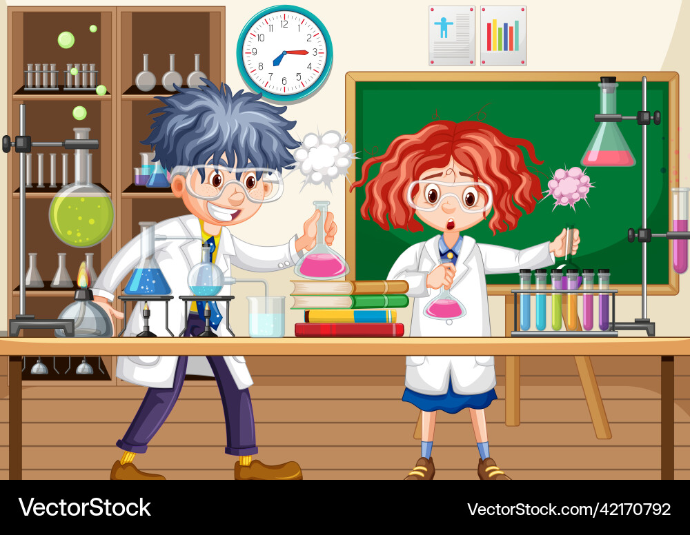 Laboratory scene with scientist cartoon character Vector Image