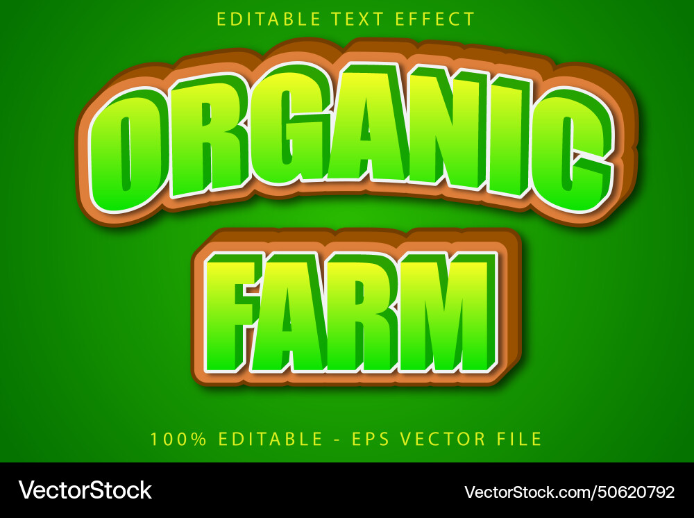Organic farm editable text effect cartoon style Vector Image