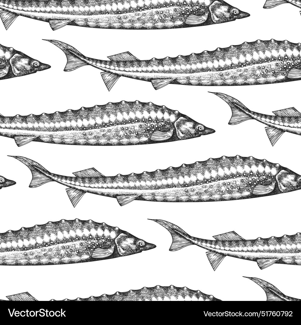 Vintage style sturgeon seamless pattern hand Vector Image