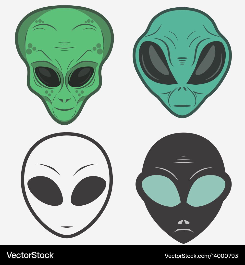 Alien Head Icon Set - Futuristic Royalty Free Vector Image