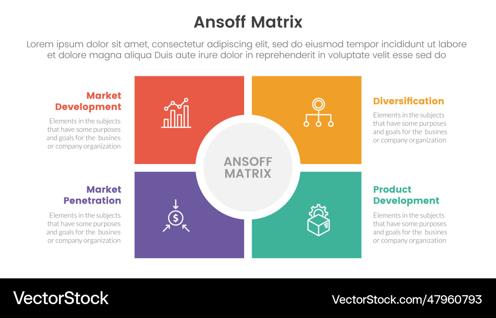 Ansoff matrix framework growth initiatives Vector Image