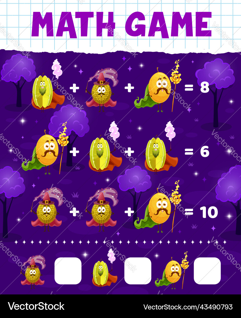 Carambola durian and melon wizard characters game Vector Image