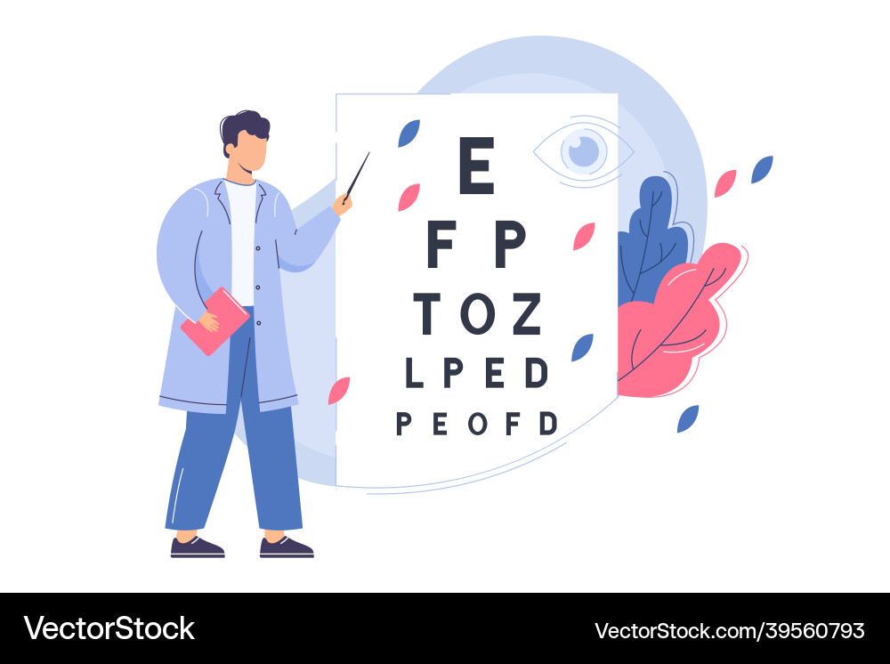 Flat ophthalmologist check eyesight with eye test Vector Image