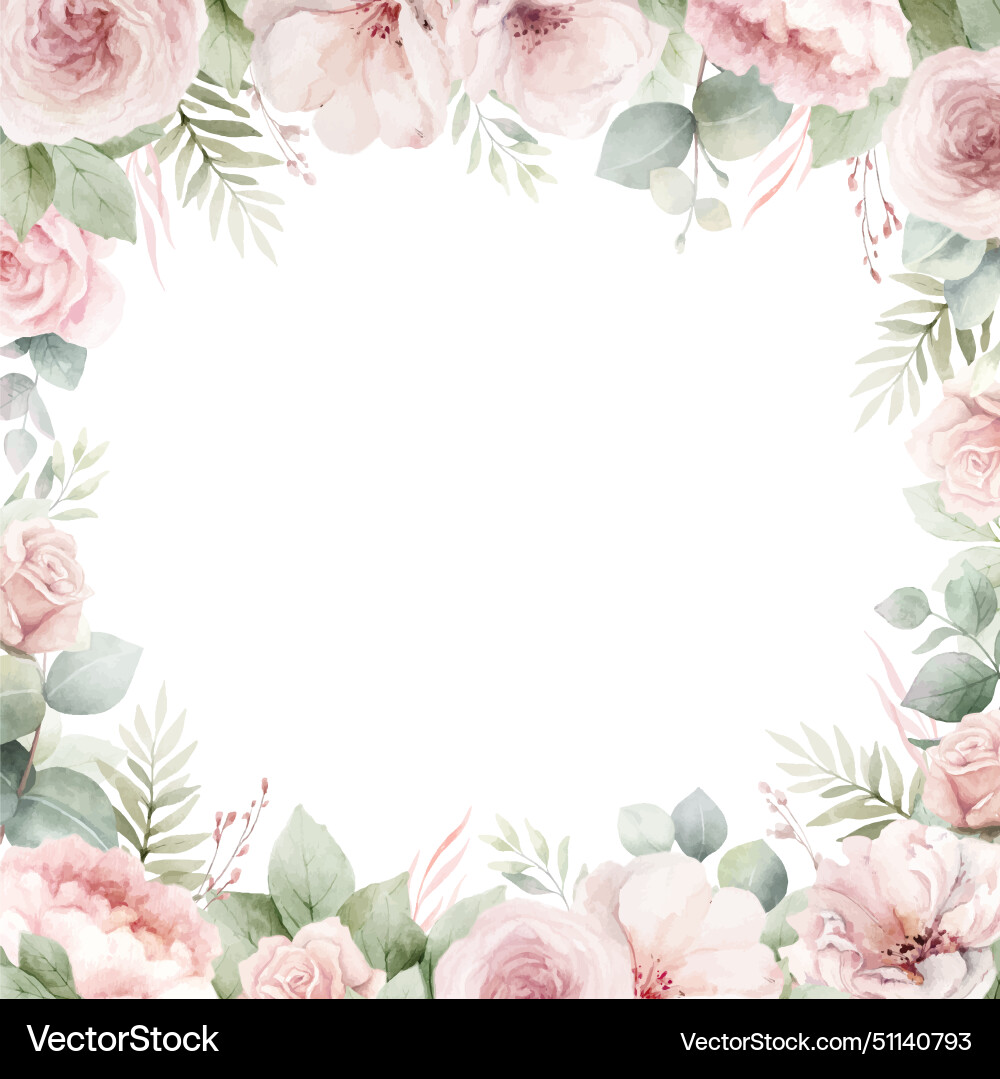 Floral border frame with pink roses flowers Vector Image
