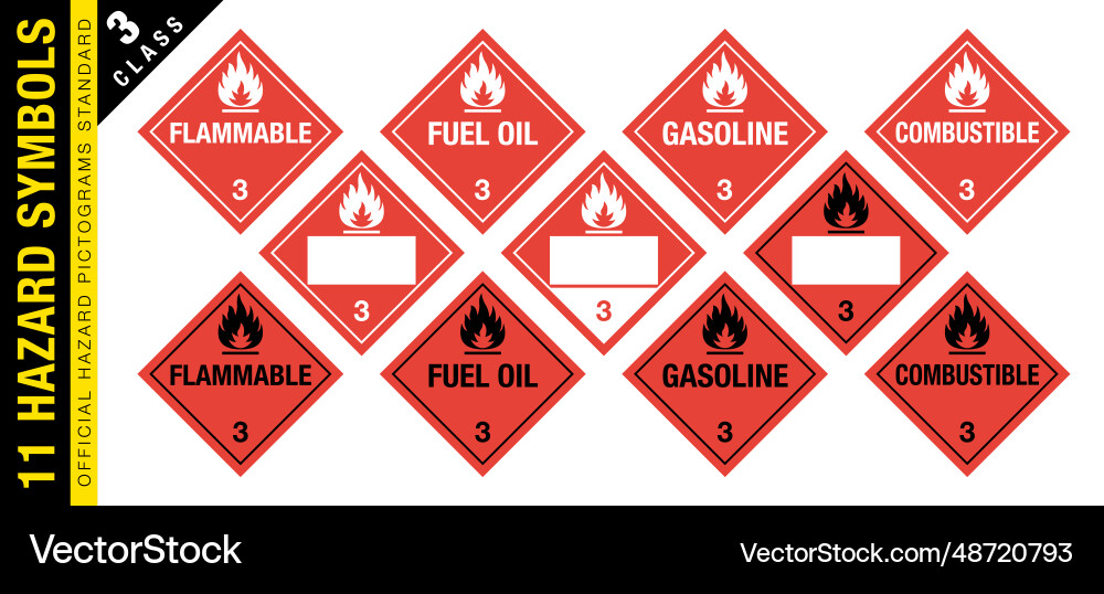Full set of 11 class 3 isolated hazardous Vector Image