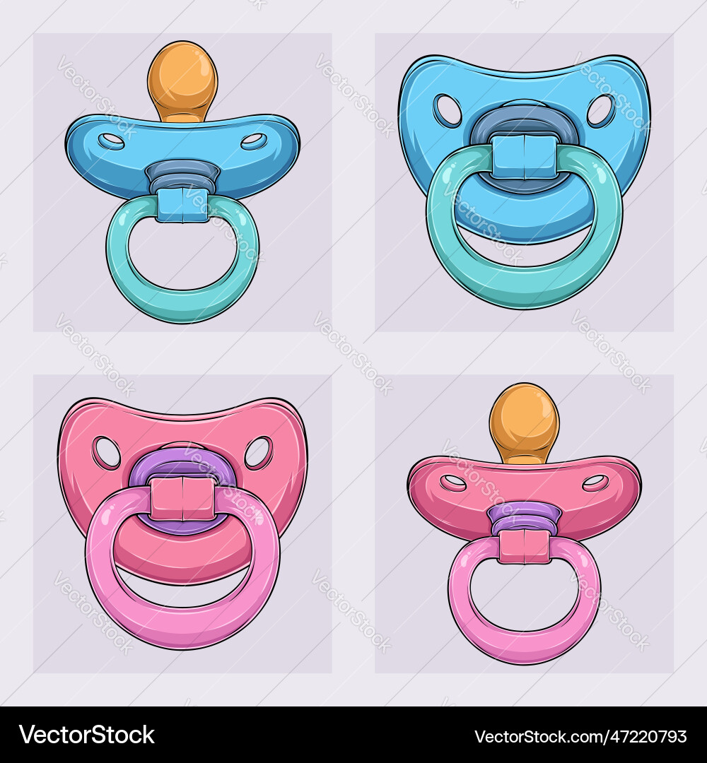 Hand drawn bright children pacifiers set pacifier Vector Image