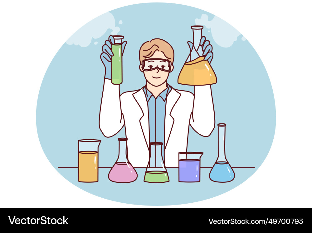 Male researcher make experiments in lab Royalty Free Vector