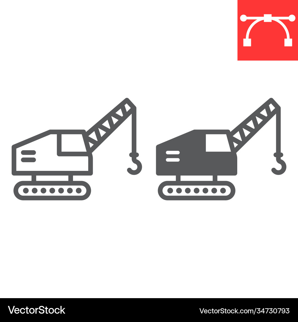 Mobile crane line and glyph icon construction Vector Image