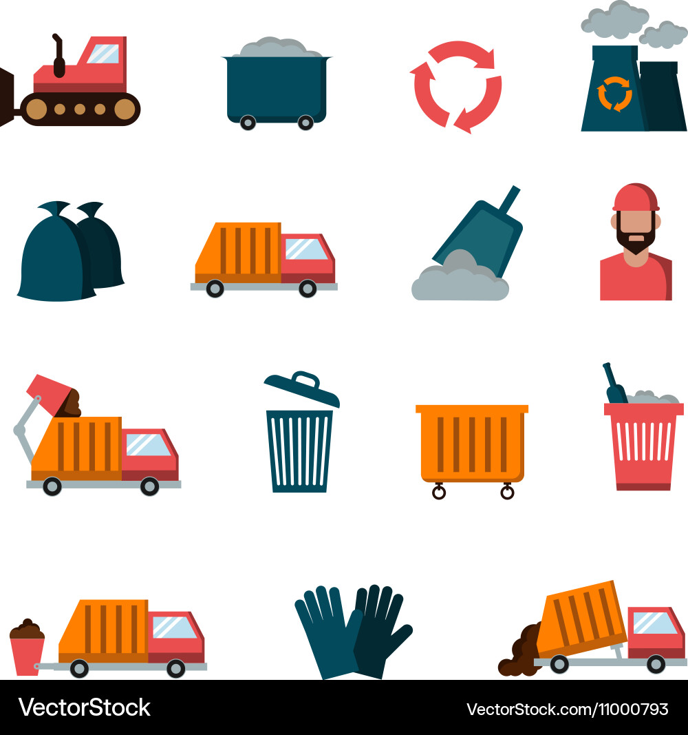 Recycling and waste flat icons Royalty Free Vector Image