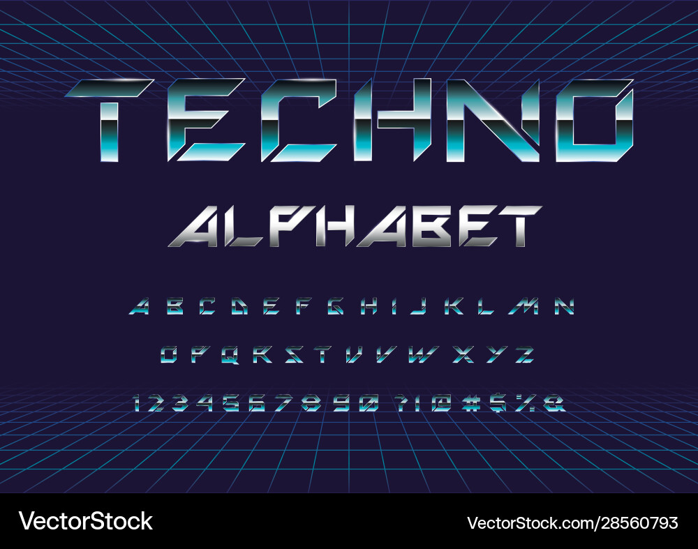 Techno font Royalty Free Vector Image - VectorStock