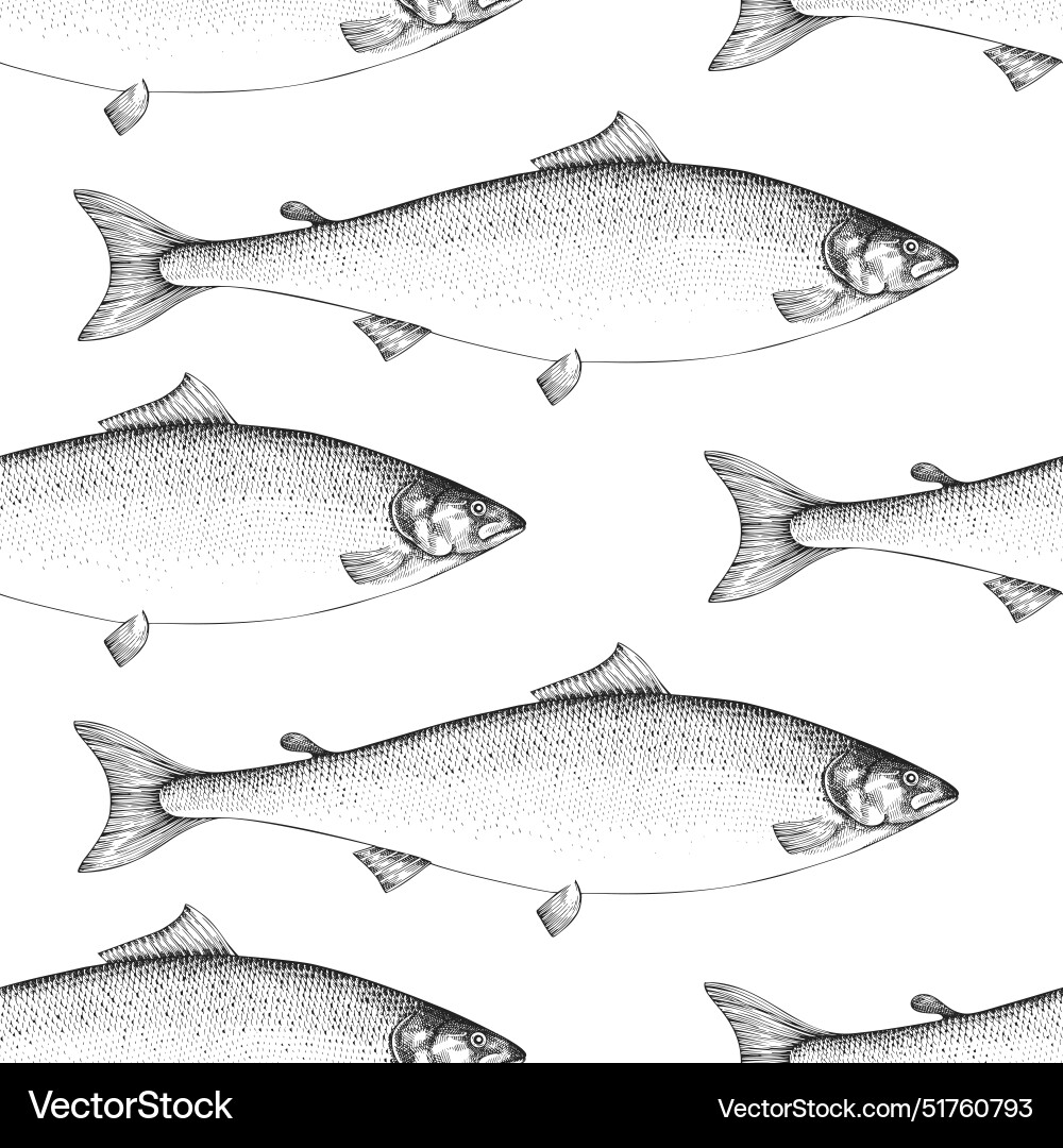 Vintage style salmon seamless pattern hand drawn Vector Image