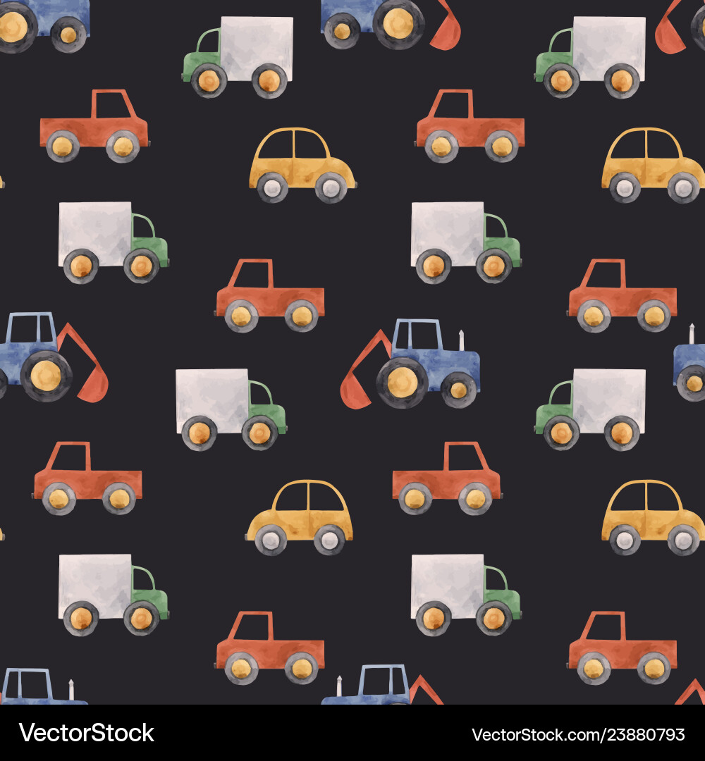 Watercolor baby car vehicle pattern Royalty Free Vector