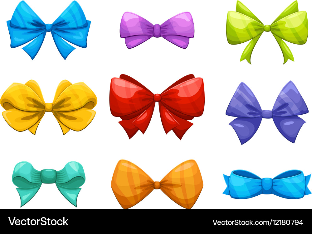 Cartoon gift bow with ribbon set Royalty Free Vector Image