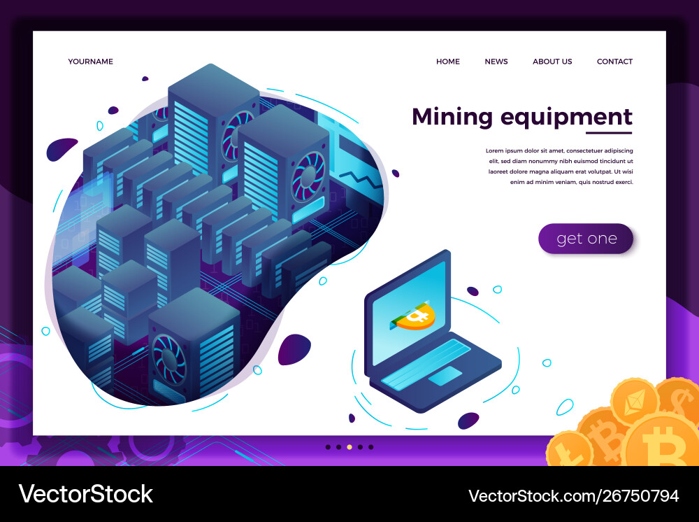 Concept - cryptocurrency mining equipment Vector Image