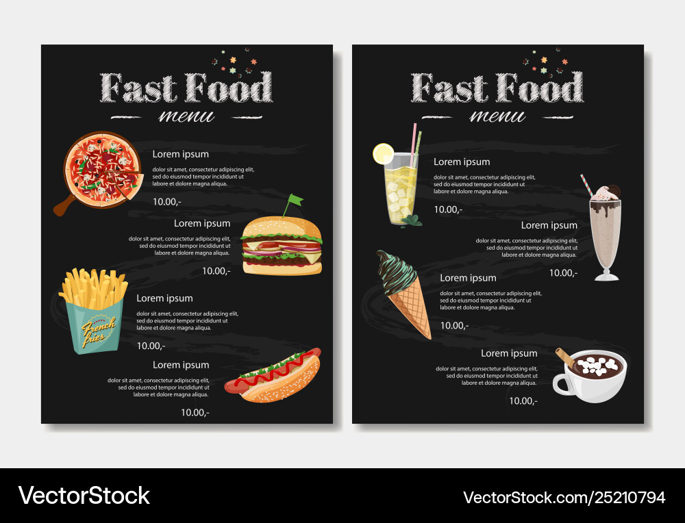 Fast food cafe menu set hand Royalty Free Vector Image