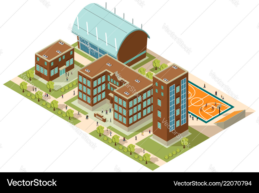 Isometric college campus Royalty Free Vector Image