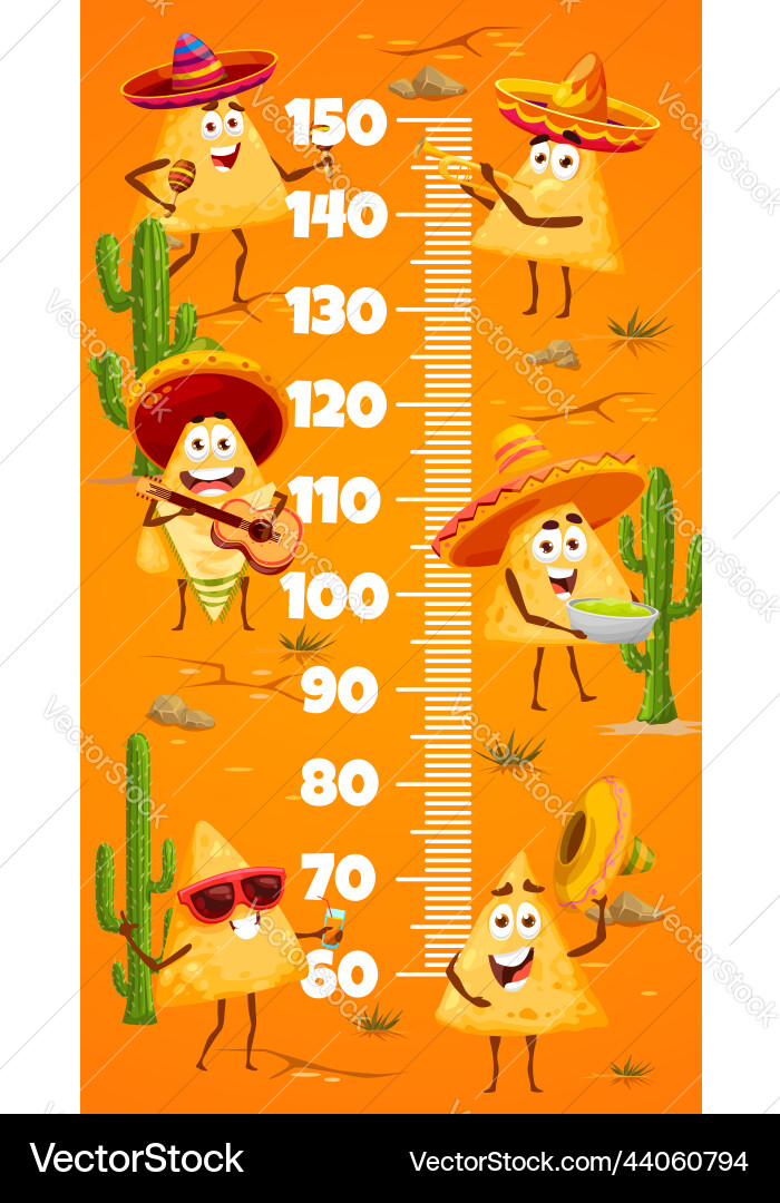 Kids height chart with funny mexican nachos chips Vector Image