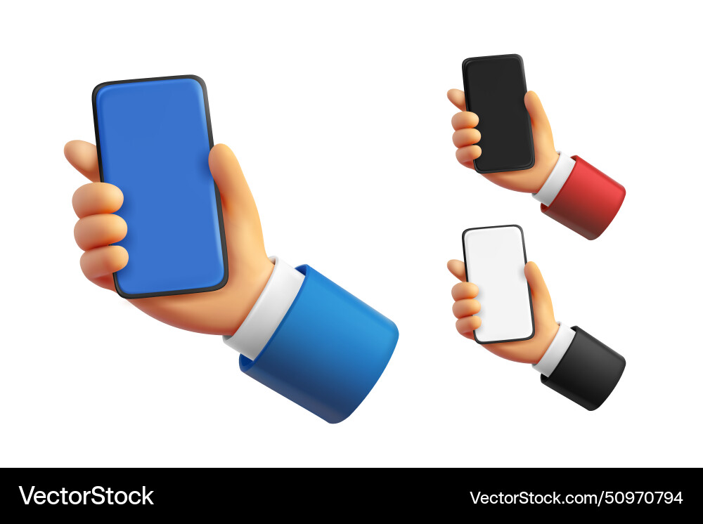 Man holding smartphone in a hand 3d clipart Vector Image