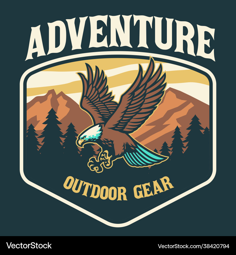 Outdoor logo style with bald eagle Royalty Free Vector Image