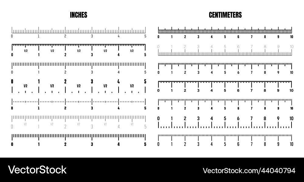 Realistic black centimeter and inch scale Vector Image