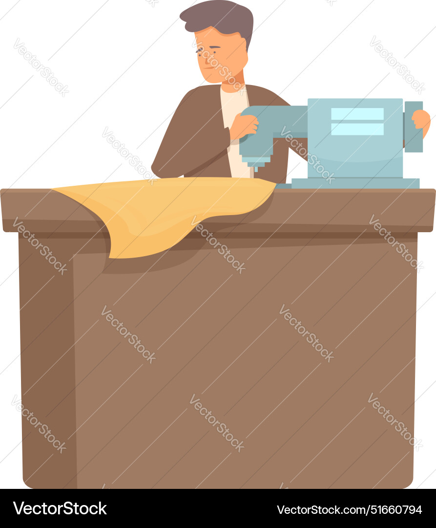 Tailor working on sewing machine at workshop Vector Image