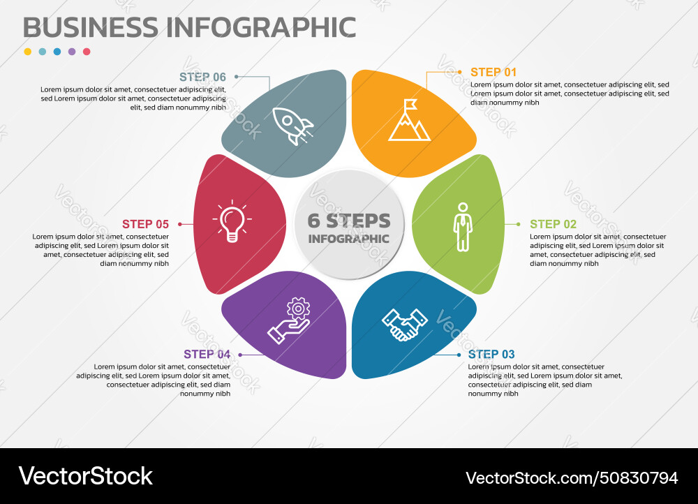 Visual data presentation cycle diagram with 6 Vector Image