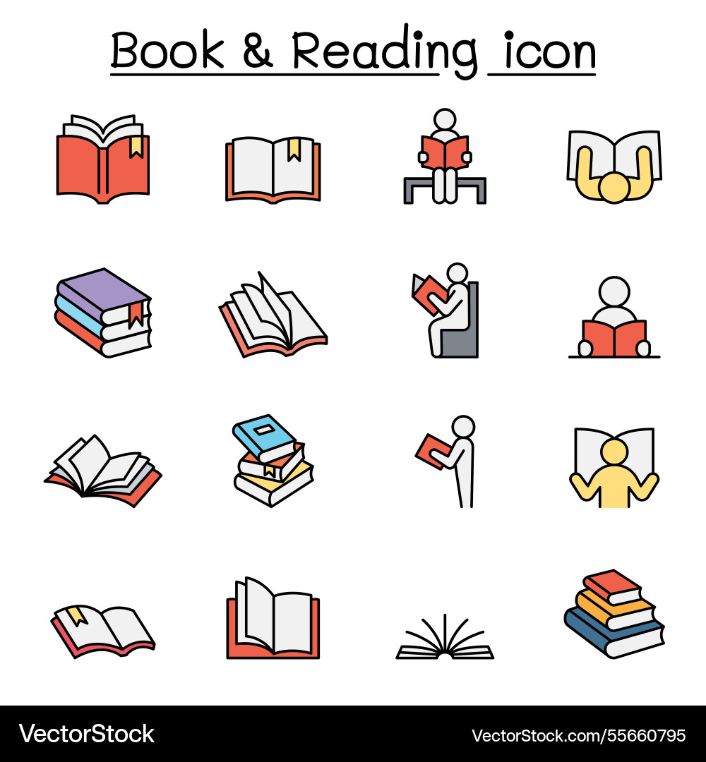 Book and reading icon set color line style Vector Image