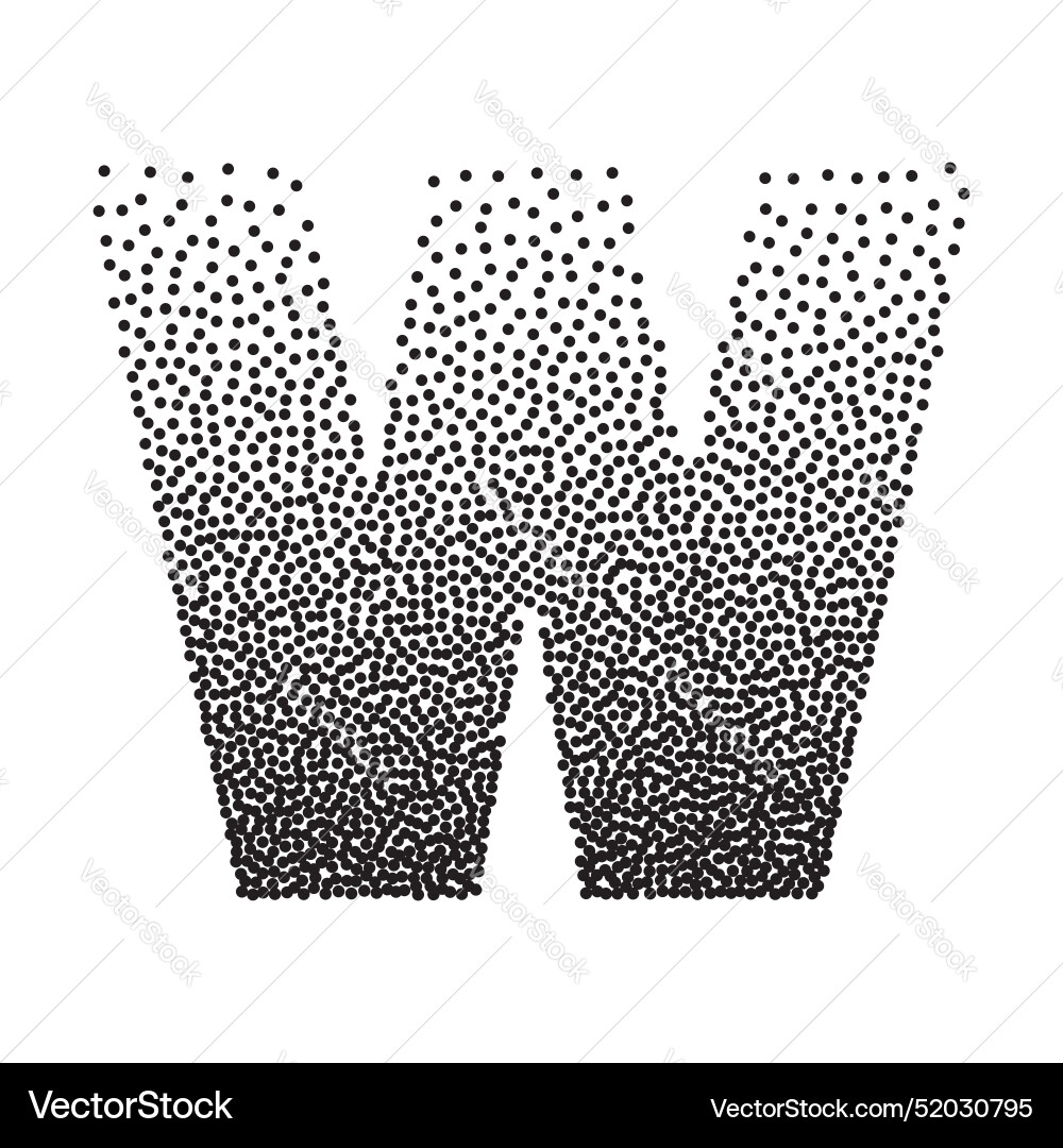 Halftone gradient grain letter w stipple Vector Image