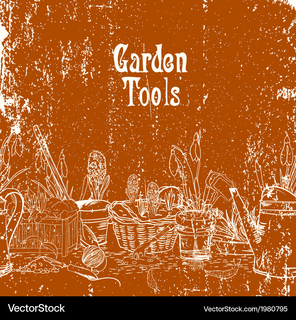Hand drawn vintage poster with gardening tools Vector Image