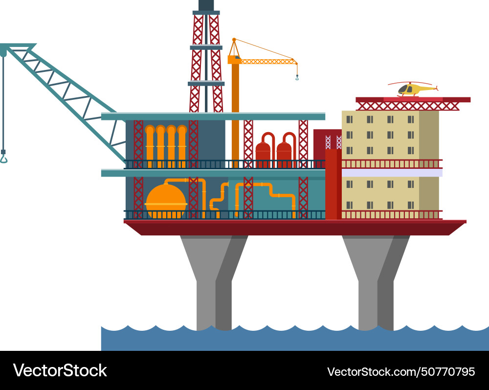 Oil mining platform in ocean industrial drill rig Vector Image