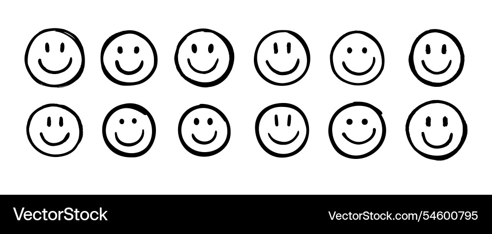 Smile face doodle sketch style icon set smiling Vector Image