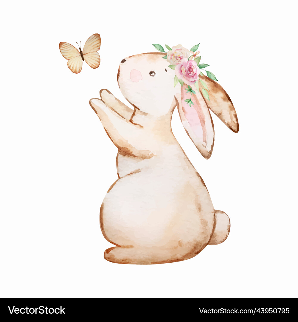 Watercolor Spring Easter Bunny Royalty Free Vector Image