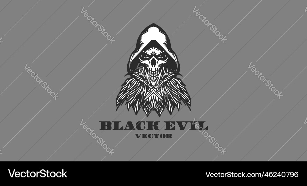 Black and white logo evil hooded human Royalty Free Vector