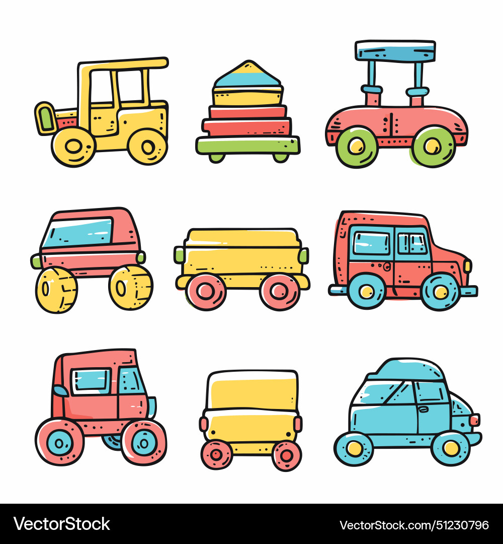 Cartoon vehicles colorful collection isolated Vector Image