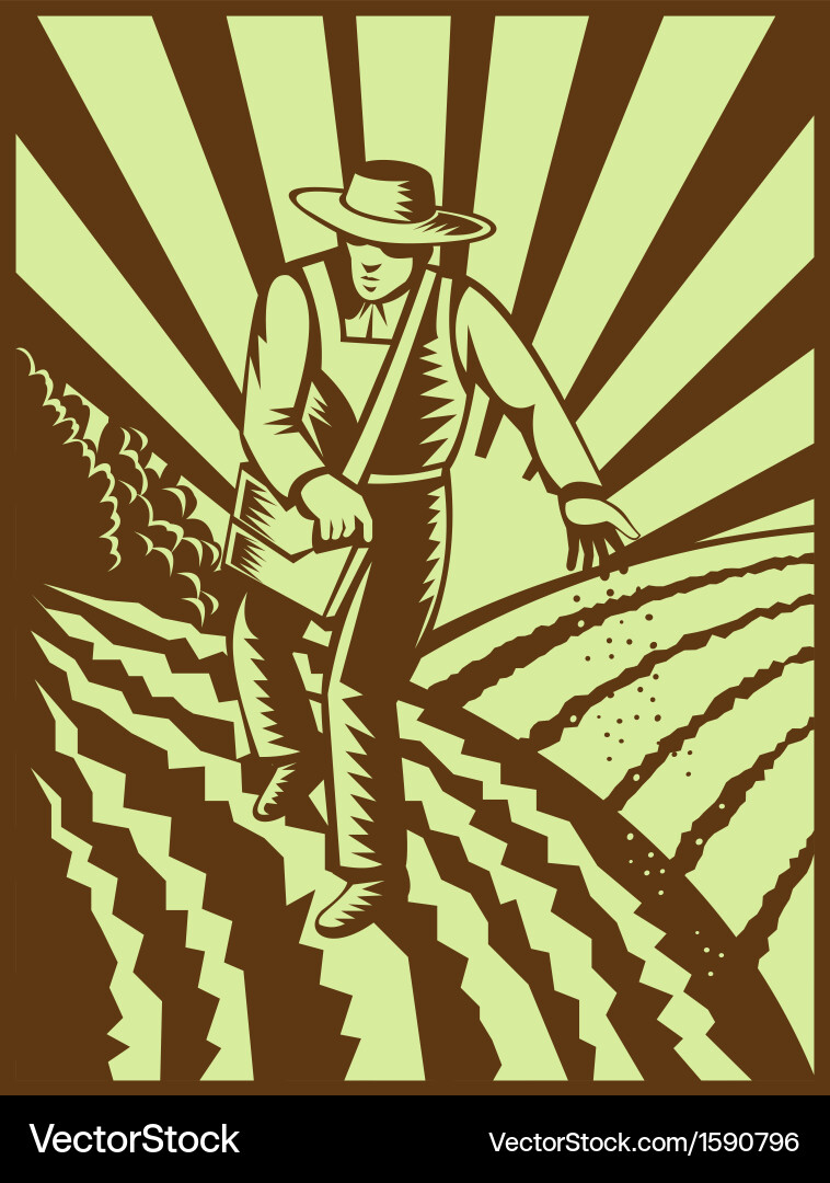 Farmer sowing seeds with sunburst Royalty Free Vector Image