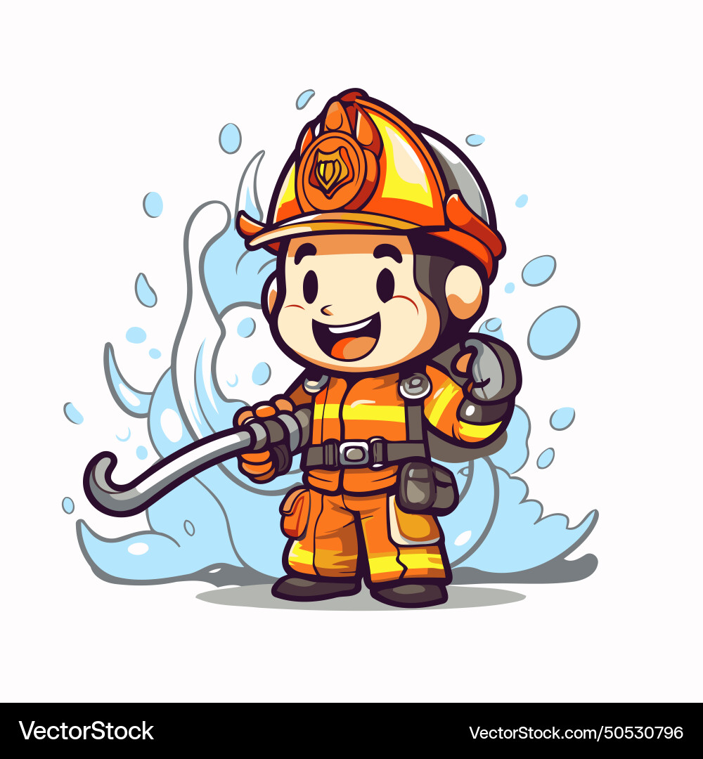 Firefighter cartoon character with fire hose Vector Image