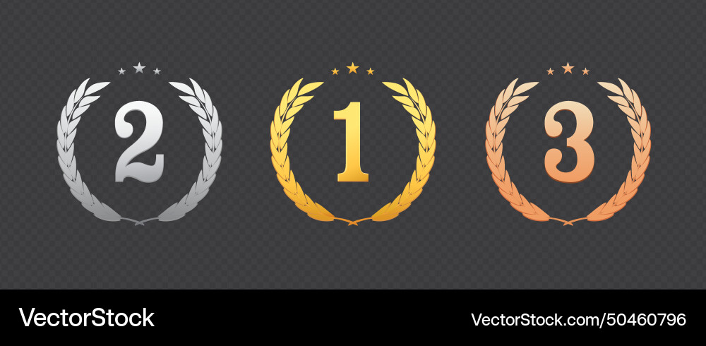 Gold silver bronze medals badge set with first Vector Image