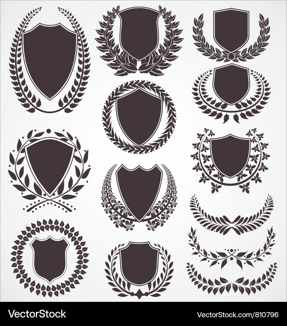 Laurel wreath and shield set Royalty Free Vector Image