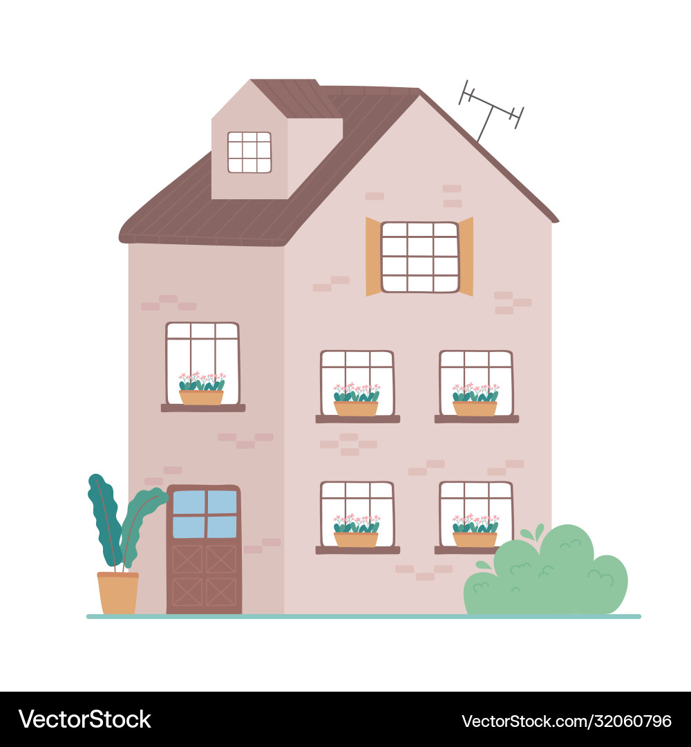Multi storey house residential garden front view Vector Image