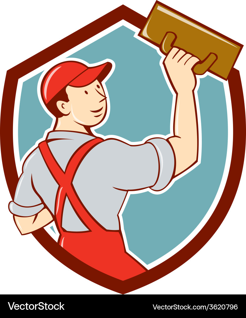 Plasterer masonry trowel shield cartoon Royalty Free Vector