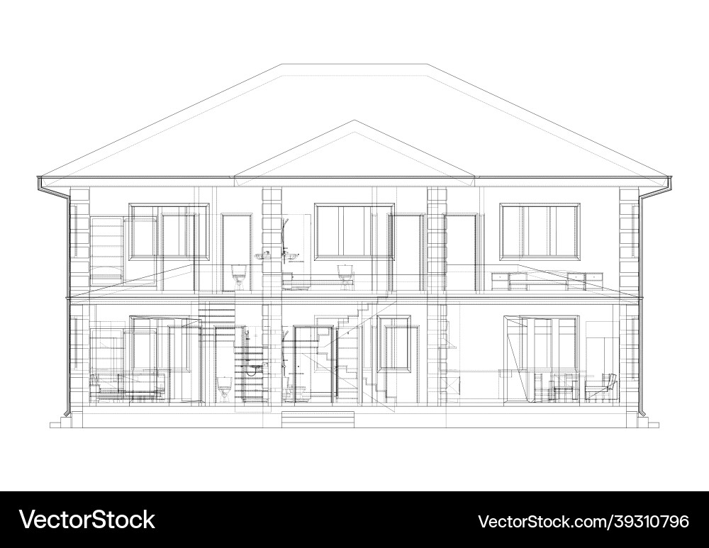 Residential building technical drawing Royalty Free Vector