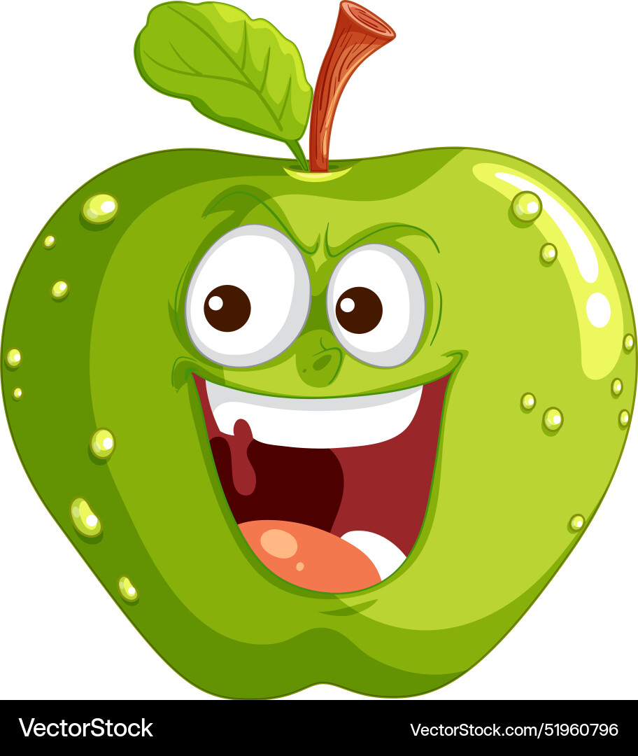Smiling green apple with expressive eyes Vector Image