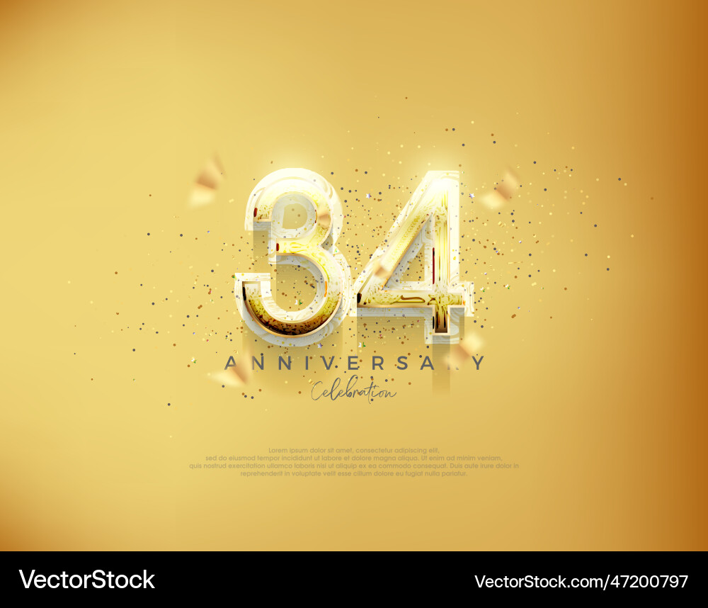 34th anniversary number luxury gold background Vector Image