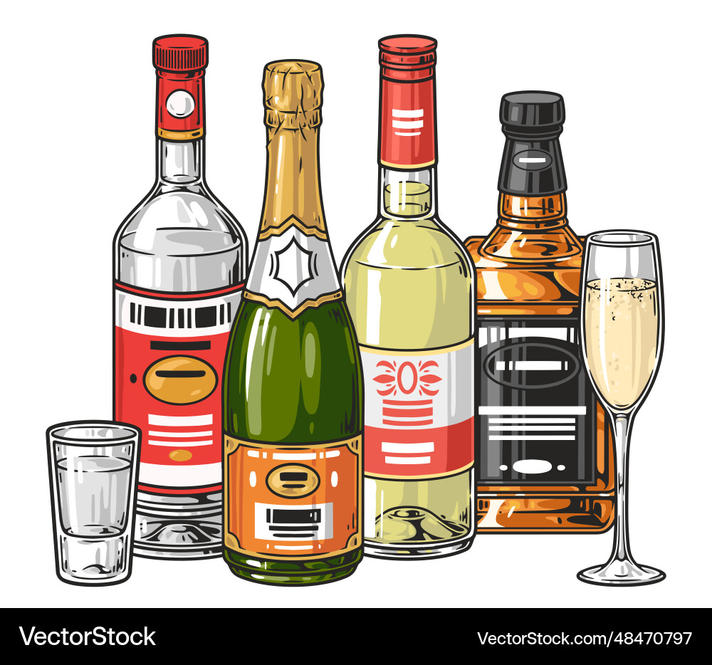 Alcoholic drinks colorful detailed sticker Vector Image