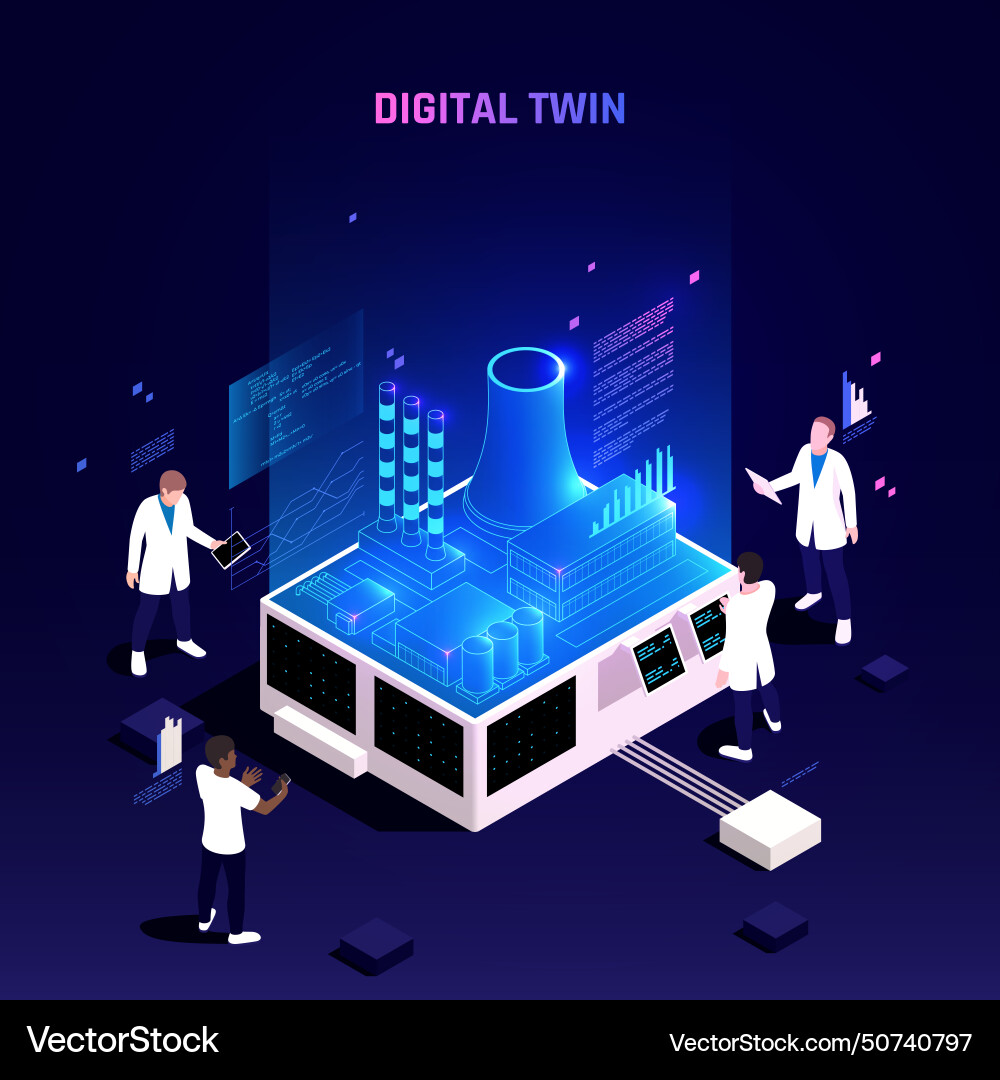 Digital twin technology isometric composition Vector Image