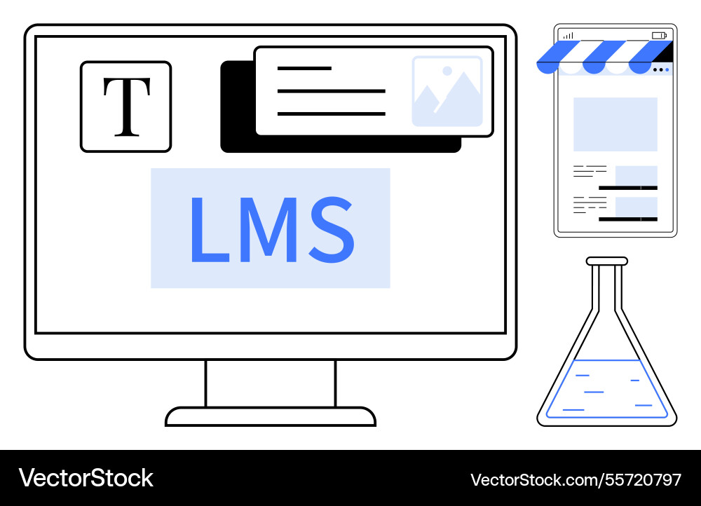 Learning management system displayed on computer Vector Image