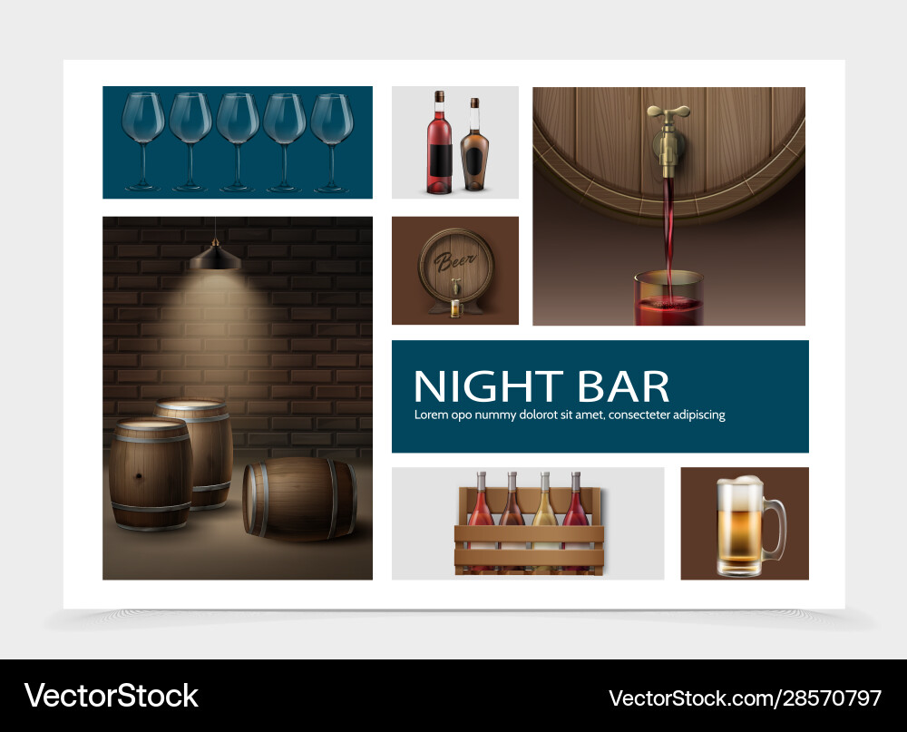 Realistic night bar elements composition Vector Image