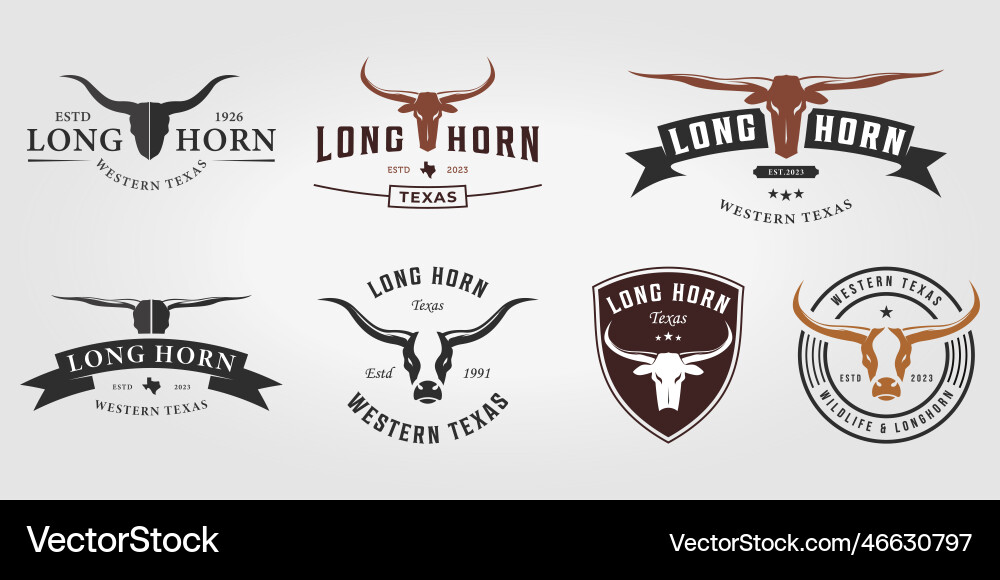 Set bundle longhorn western logo icon vintage Vector Image